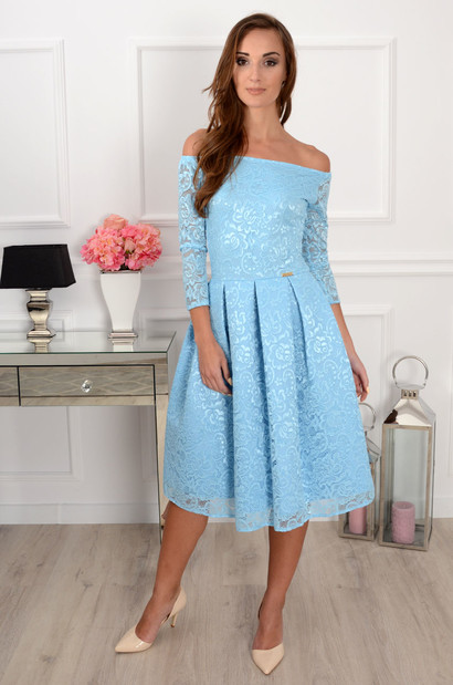 Sukienka koronkowa midi błękitna Sklep internetowy cocomoda.pl