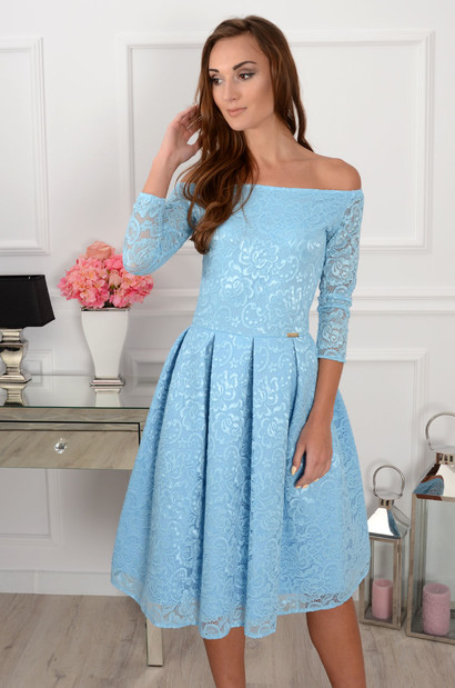 Sukienka koronkowa midi błękitna Sklep internetowy cocomoda.pl