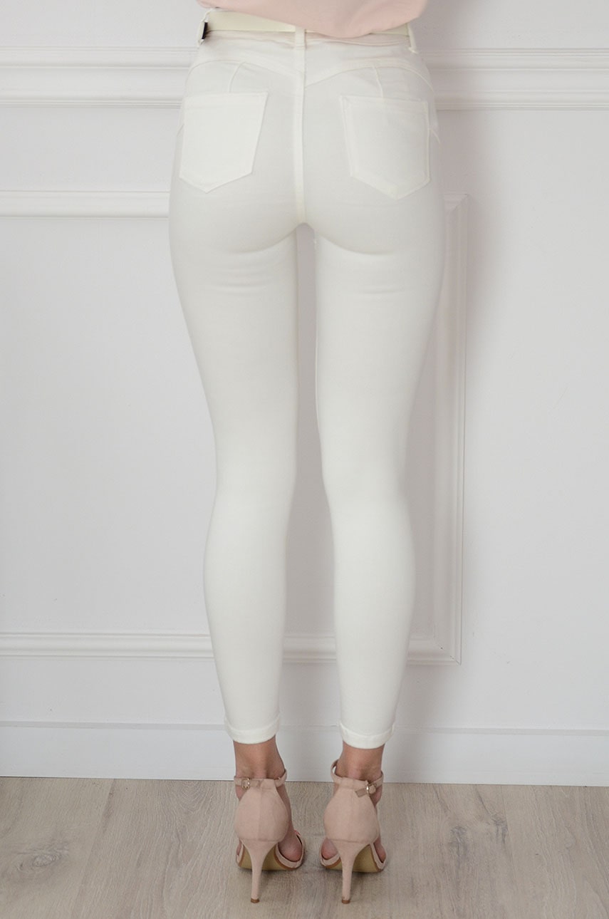 Spodnie jeans rurki push-up kremowe, spodnie jeansowe, Sklep cocomoda.pl