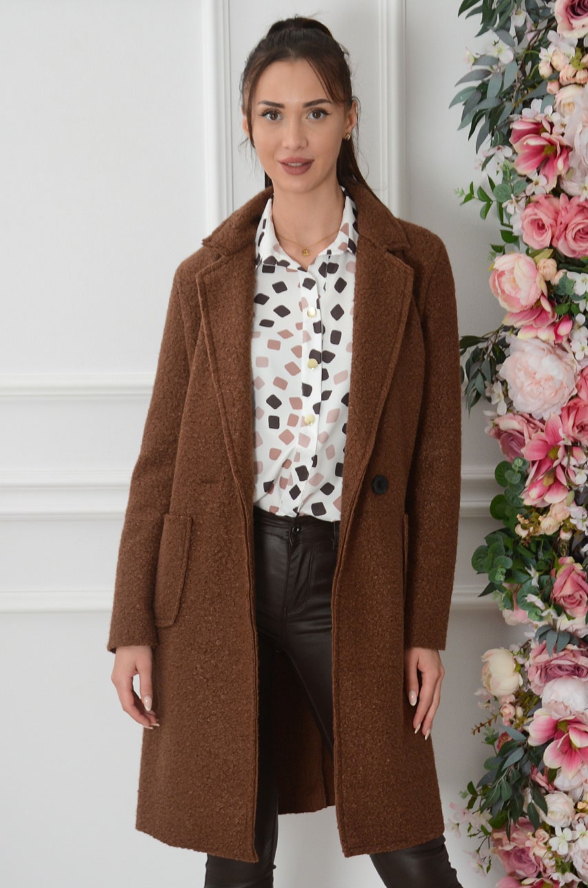 Płaszcz bukla z kieszeniami brąz, kurtki i płaszcze, Sklep internetowy ...