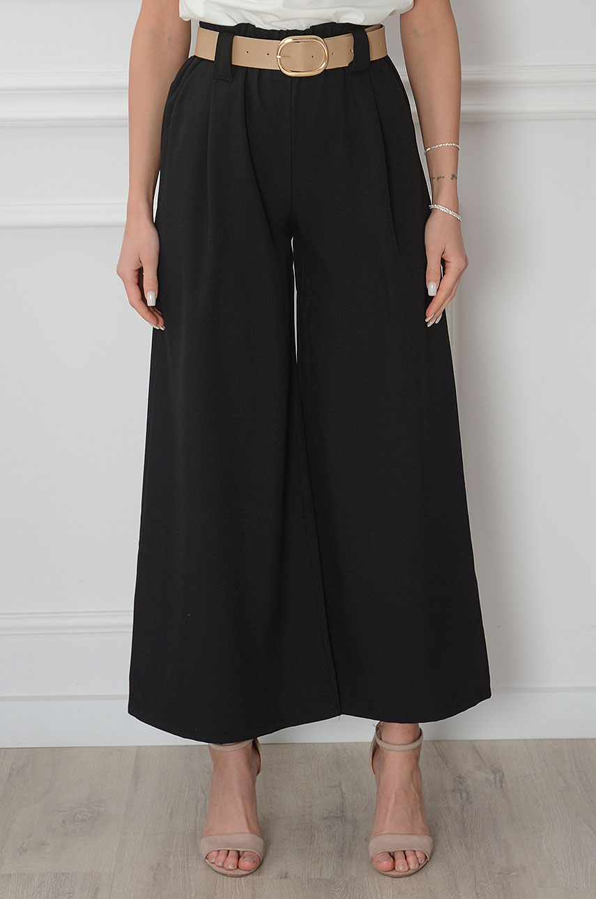 Luźne spodnie na gumie z paskiem czarne, eleganckie spodnie, sklep ...