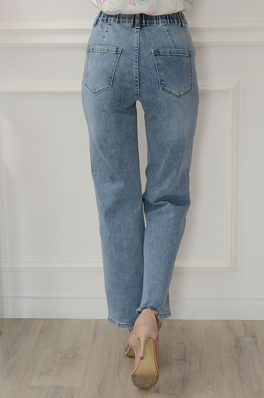 Spodnie jeansowe prosta nogawka na gum niebieskie, spodnie jeansowe, Sklep cocomoda.pl