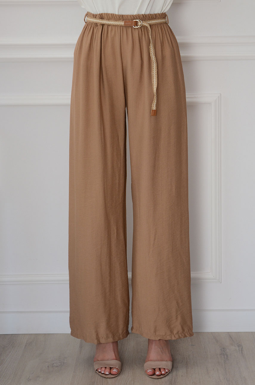 Luźne spodnie z paskiem boho kamel, spodnie damskie na lato, sklep ...