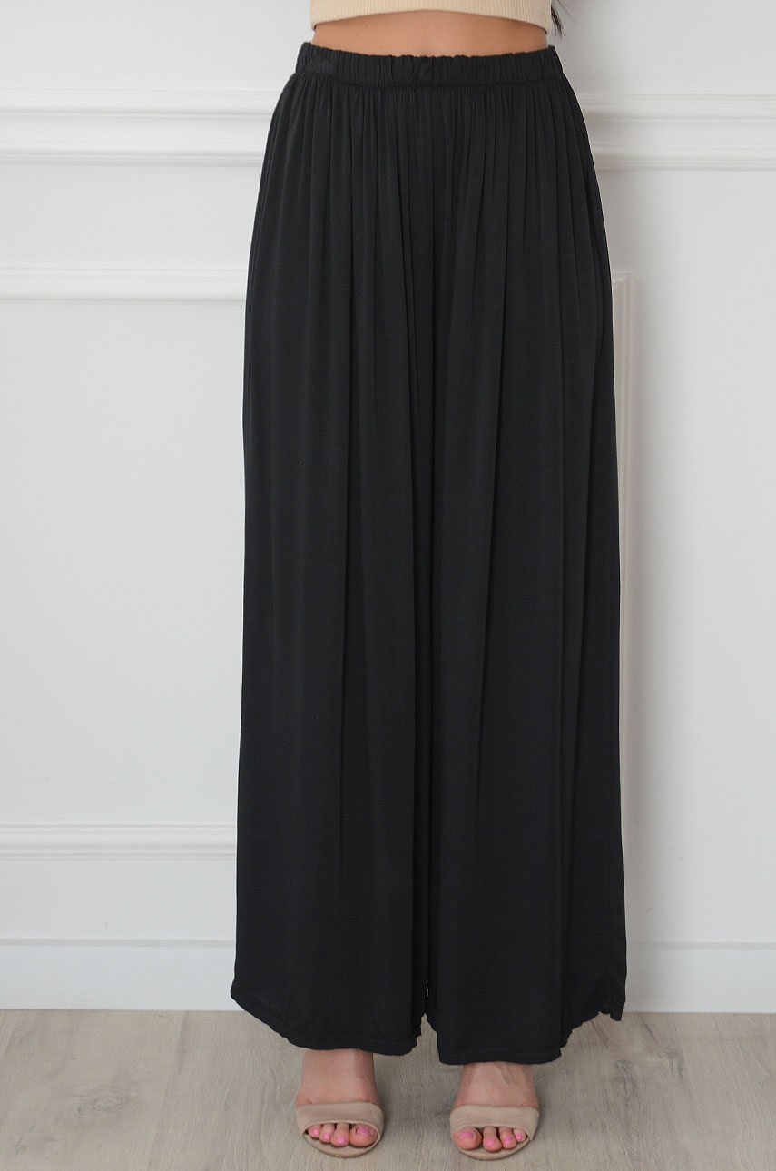 Luźne spodnie z wiskozy na gumie czarne. Luźne spodnie z paskiem boho ...