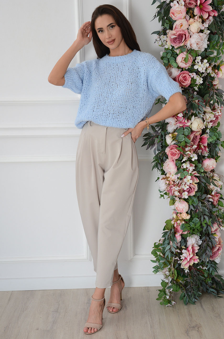 Sweterek bukla krótki rękaw baby blue, swetry oversize, Sklep cocomoda.pl
