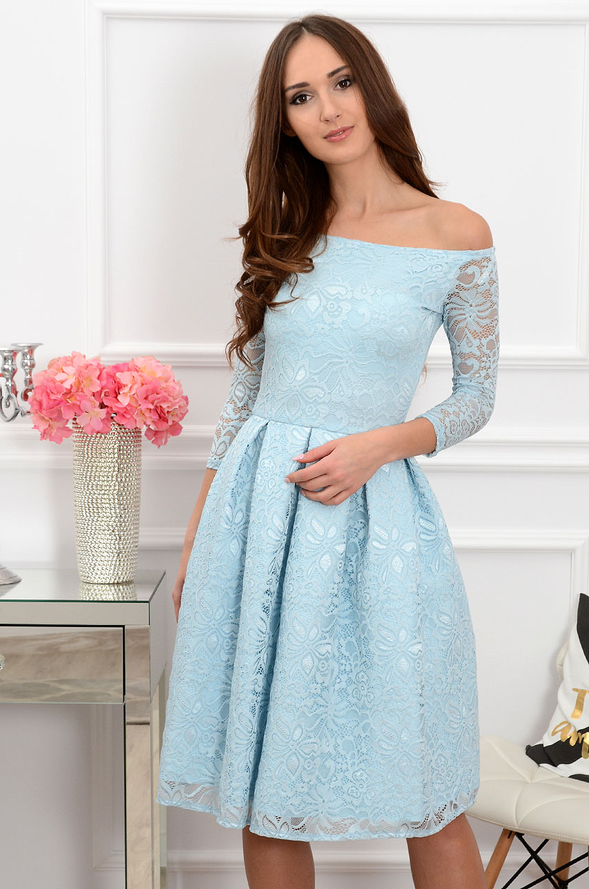 Sukienka koronkowa midi błękitna Sklep internetowy cocomoda.pl
